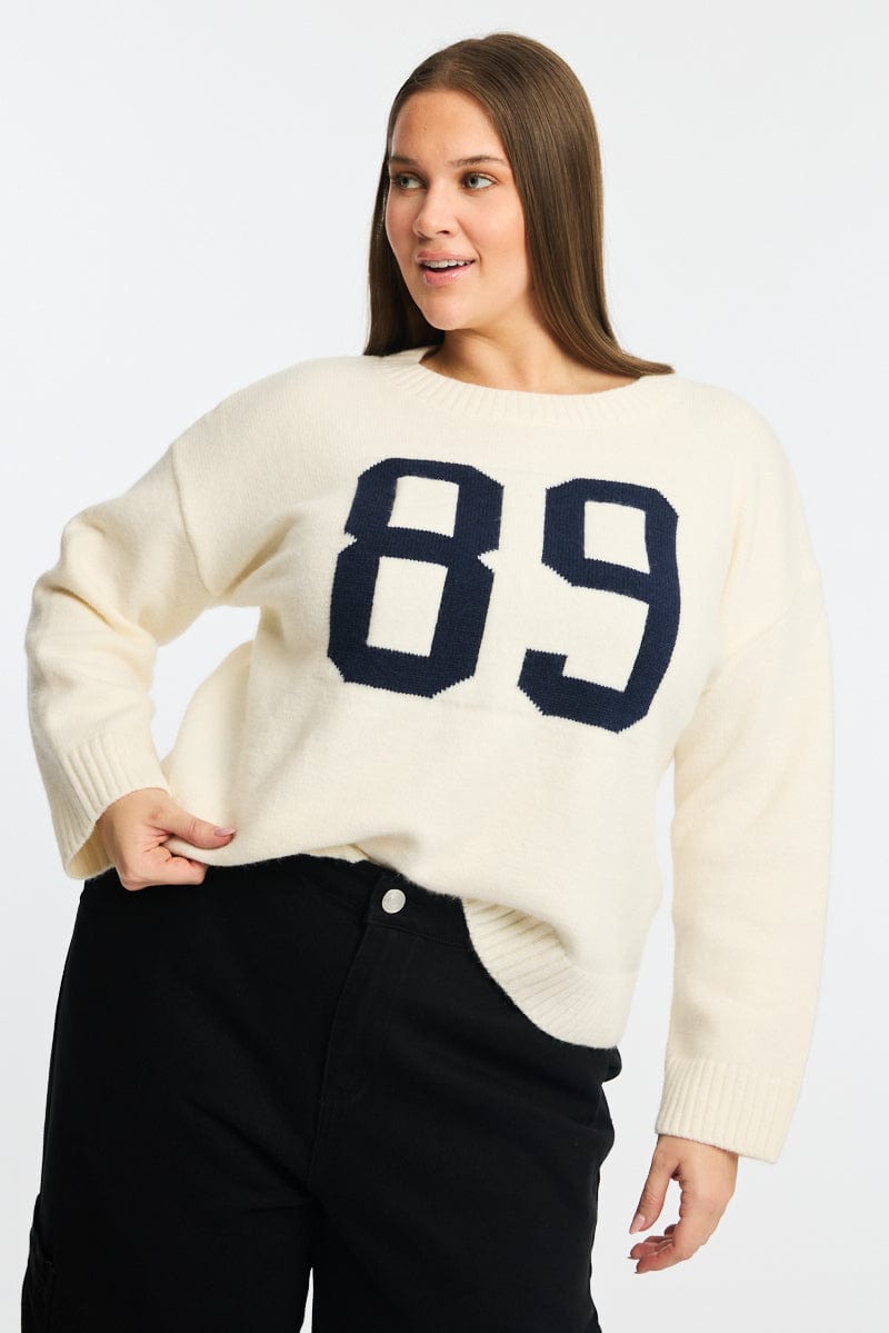 White Knit Jumper Long Sleeve Crew Neck | You & All