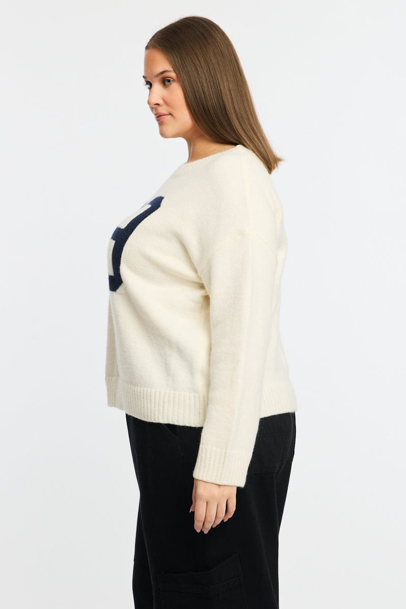 White Knit Jumper Long Sleeve Crew Neck | You & All