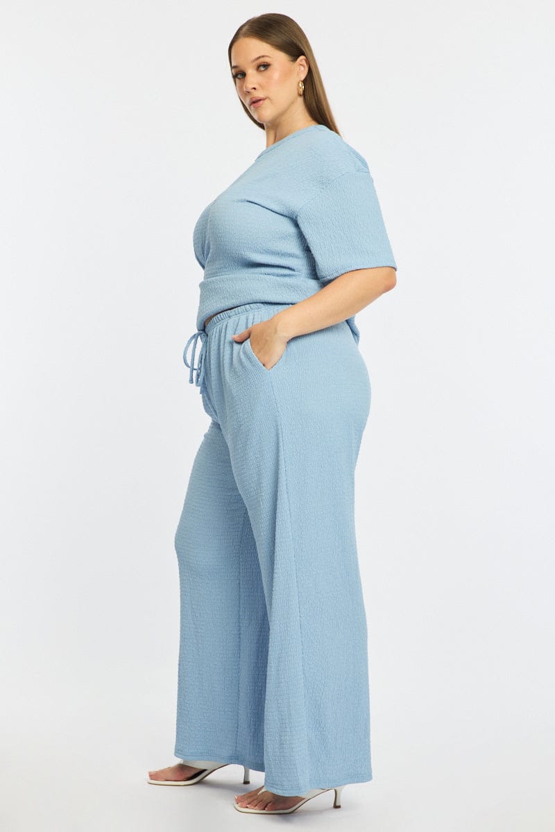 Blue Wide Leg Pants Elastic Waist | You & All