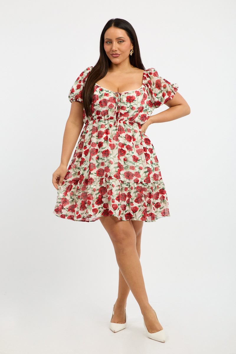 Red Floral Lace Trim Sweetheart Frill Minidress | You & All