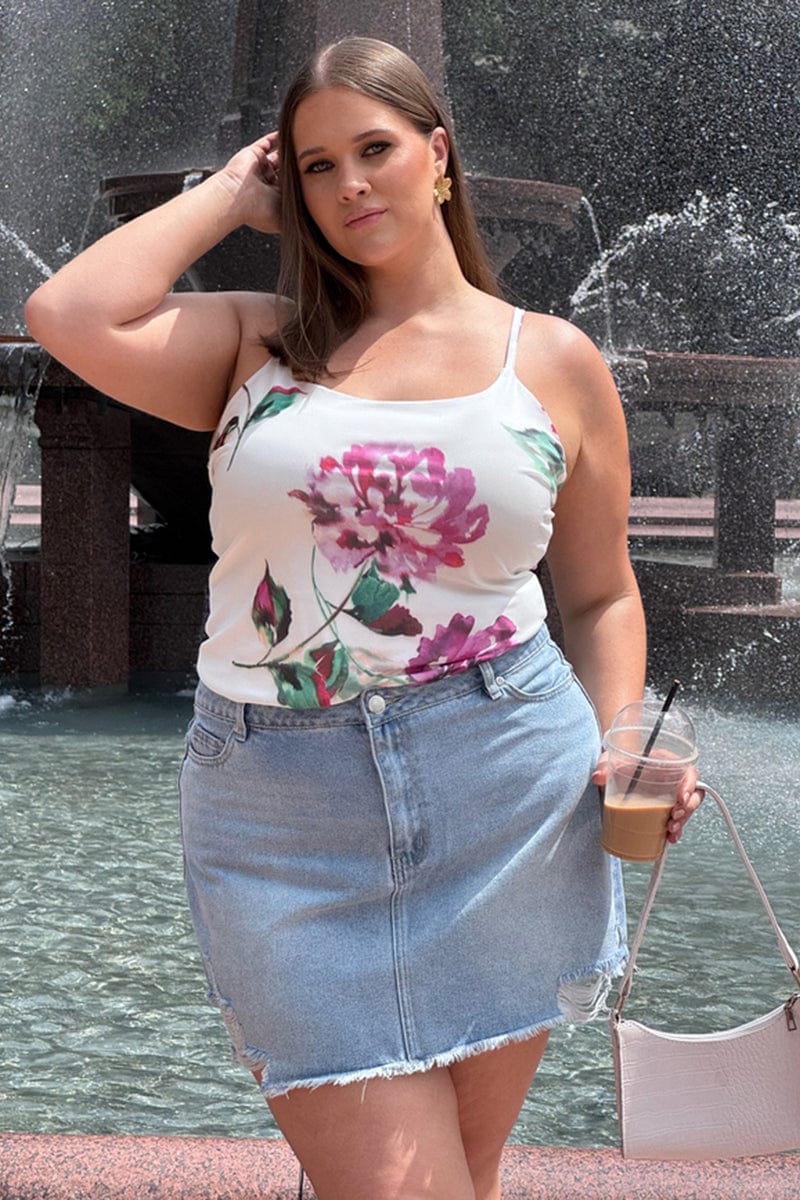 White Floral Floral Singlet Top Mesh | You & All